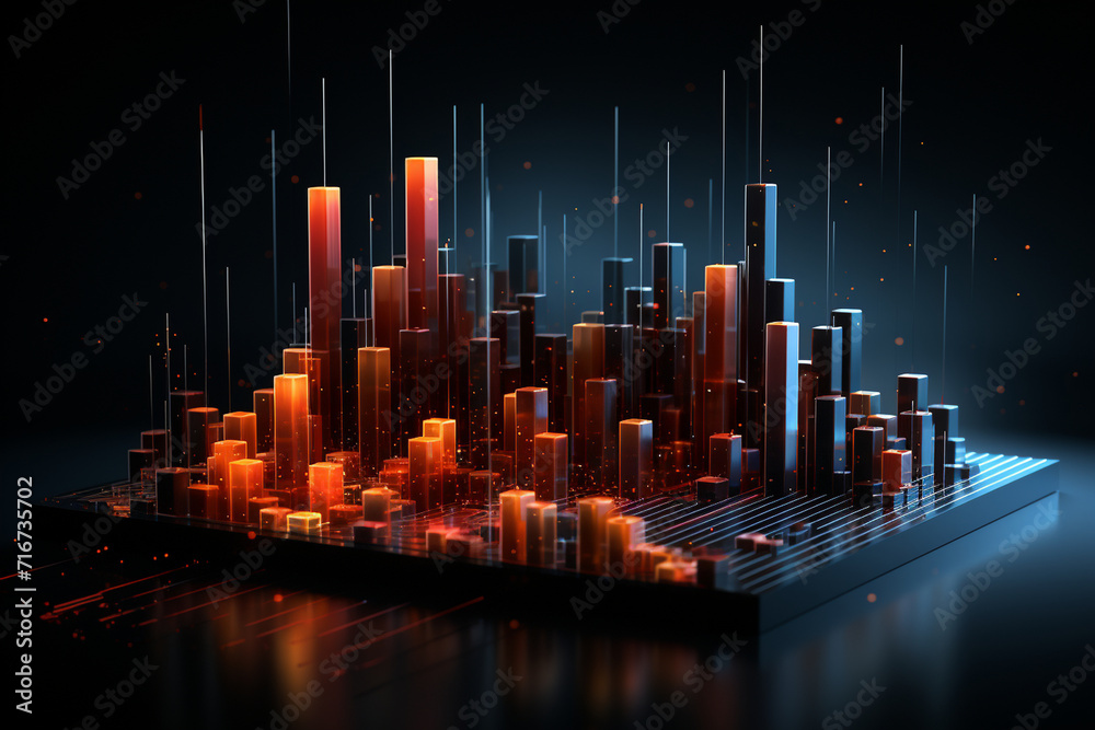 A dynamic freeze-frame of a bar chart design with bars projecting ...