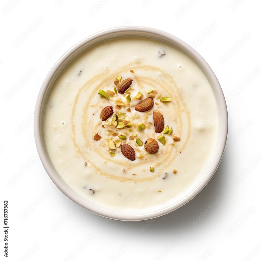 Rice Kheer Indian Sweet Payesh top view isolated on white background ...