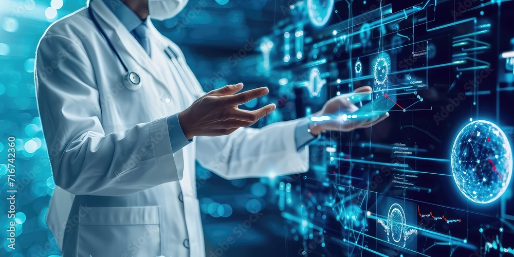 Innovative Medical Technology: A Doctor Interacting with Futuristic ...