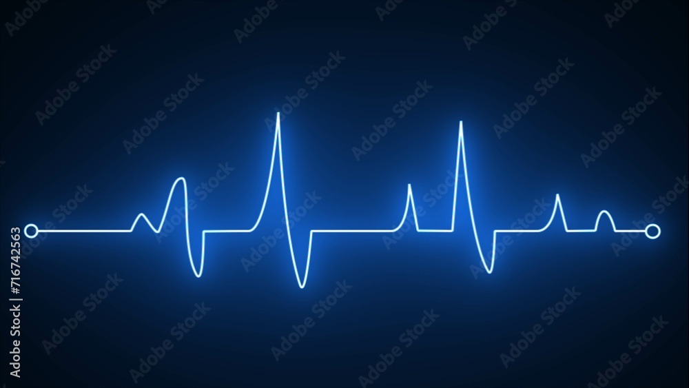 Glowing neon blue Heartbeat pulse icon. Emergency ecg monitoring ...