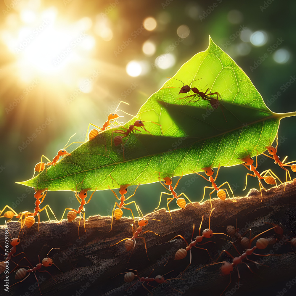 a group of red ants looking for food. Ant action standing.Ant bridge ...