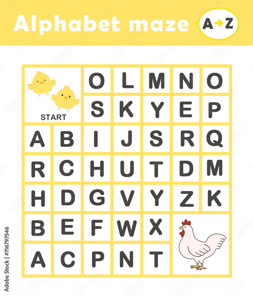 A to Z Maze game for children. Worksheet for kids and children ...