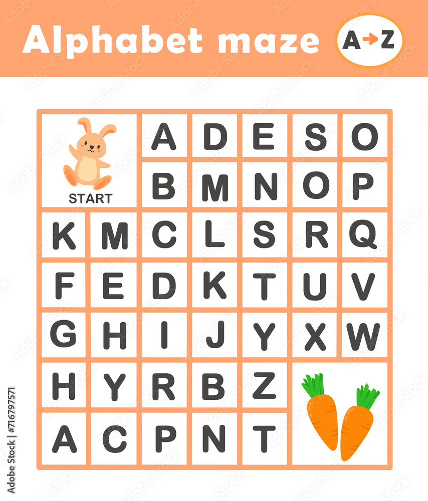 A to Z Maze game for children. Worksheet for kids and children ...