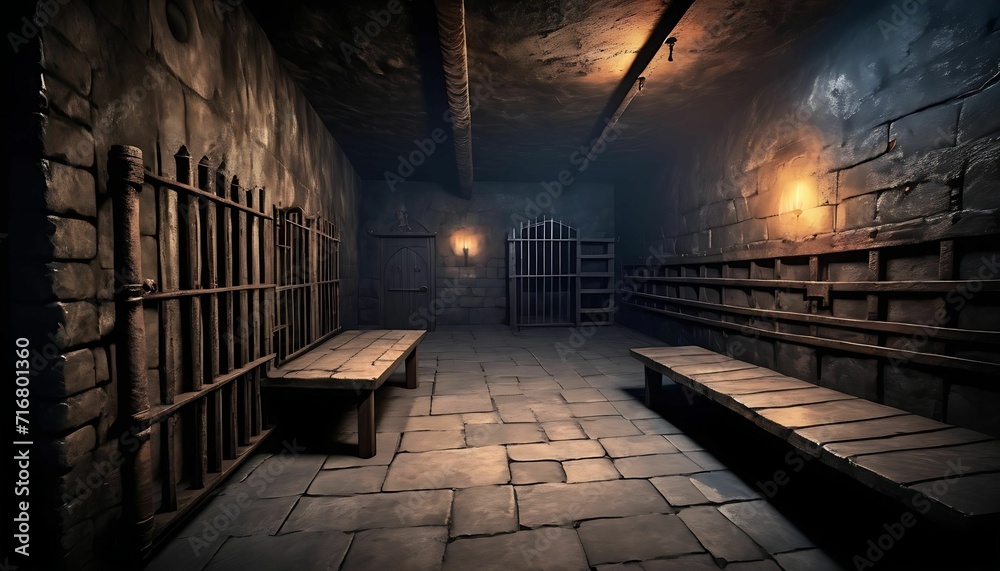Underground old medieval dungeon jail cells, fantasy setting, dark and ...