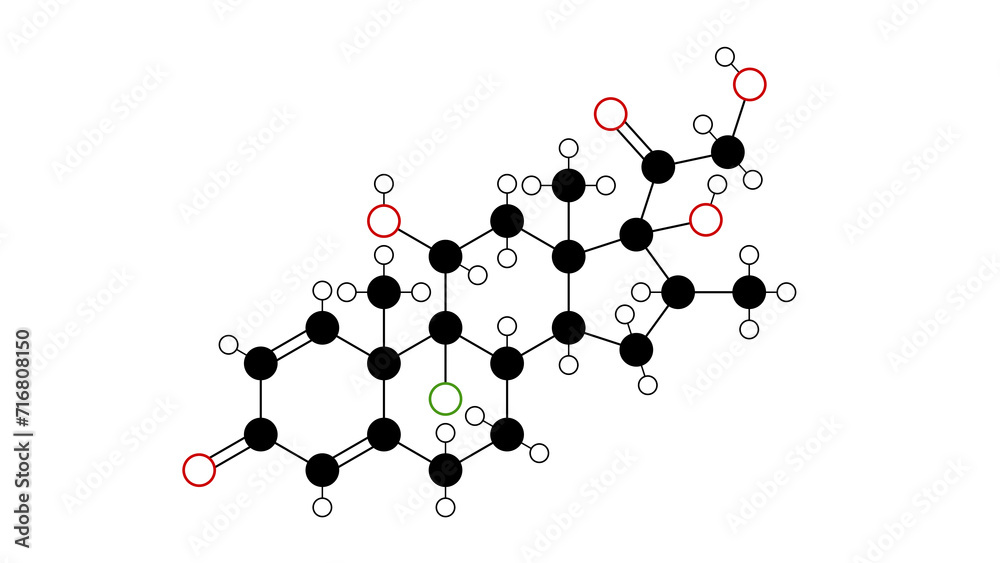 dexamethasone molecule, structural chemical formula, ball-and-stick ...