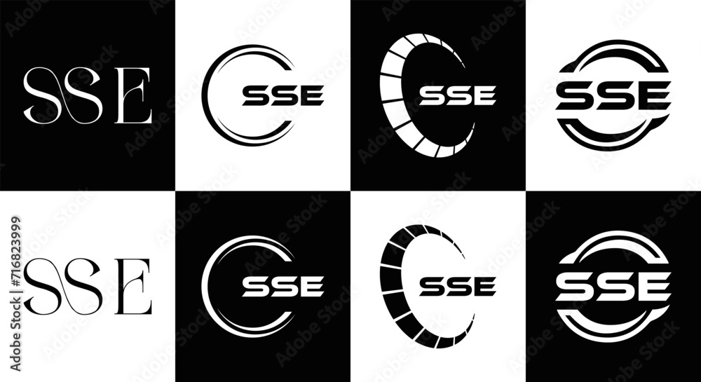 SSE logo. S S E design. White SSE letter. SSE, S S E letter logo SET ...