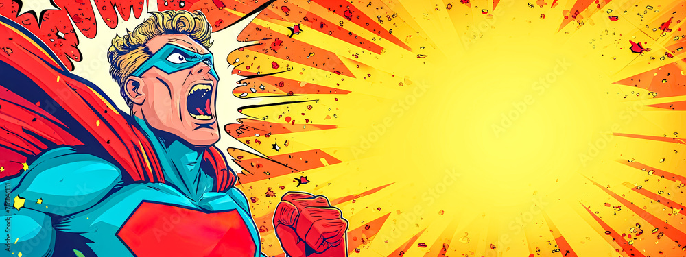 ภาพประกอบสต็อก A dynamic comic book style illustration of a superhero ...