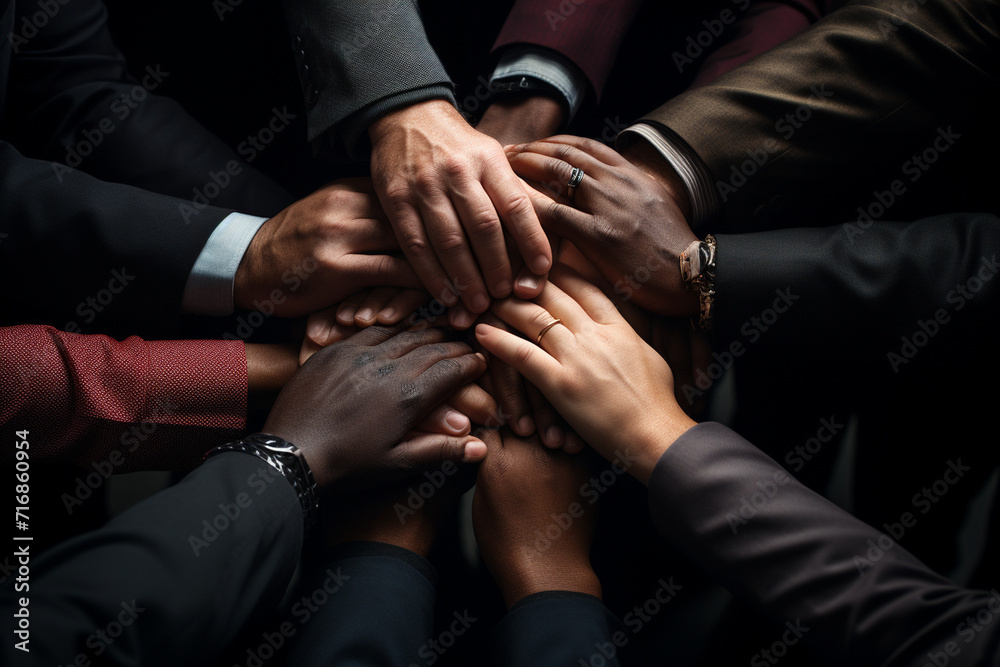 A powerful image capturing the strength of a united business team ...