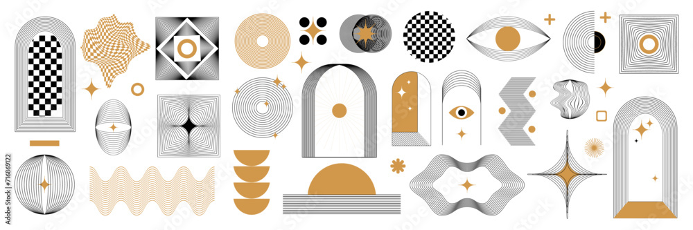 Boho frame set, vector shapes in minimal abstract y2k style, modern ...