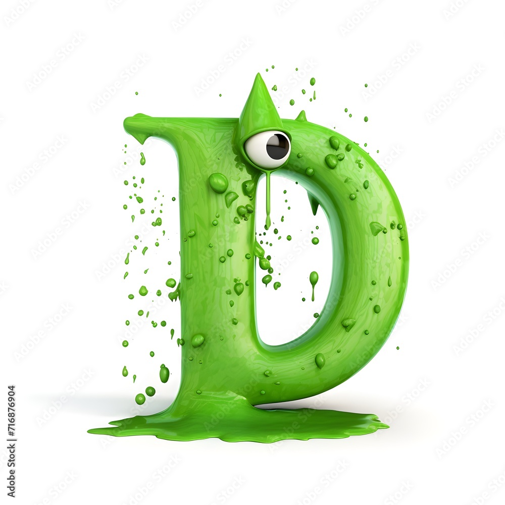 green alphabet letter D with cartoon style little splash water Stock ...