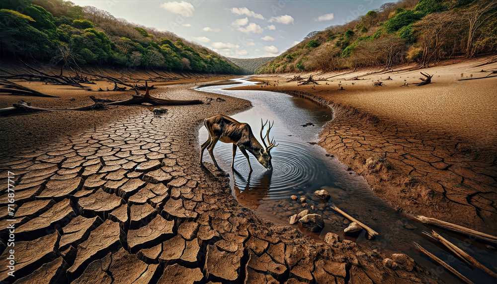 Environmental change impact and animal suffering at a drying riverbed, global warming and ...
