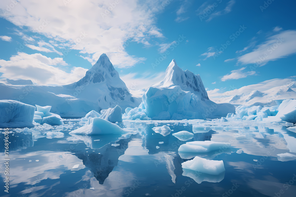 Pristine Arctic Iceberg Field, Clear Blue Sky, Tranquil Polar Scene ...