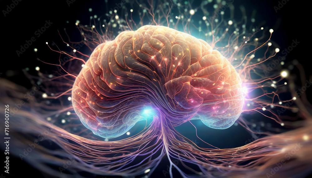 Abstract human brain tree neural network by colorful light particles ...