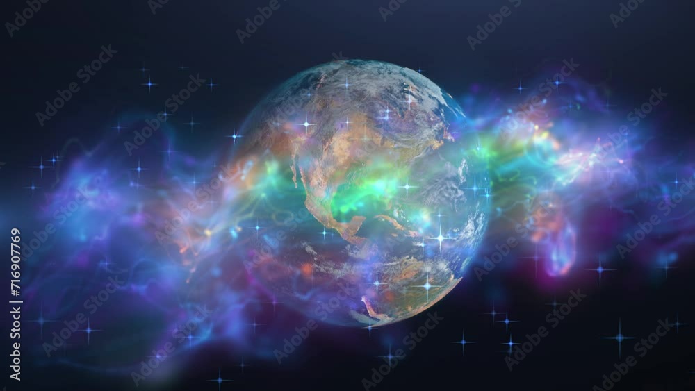 Planet Earth is moving in space. Abstract network animation slow motion ...