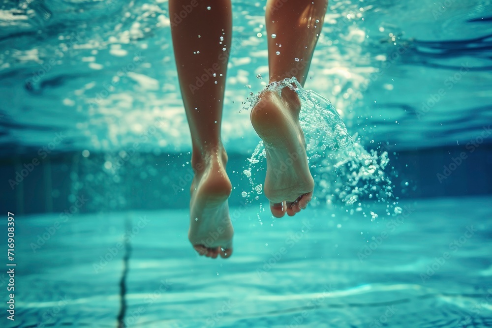 Person swimming in pool. Feet in pool. Someone's feet in a swimming ...