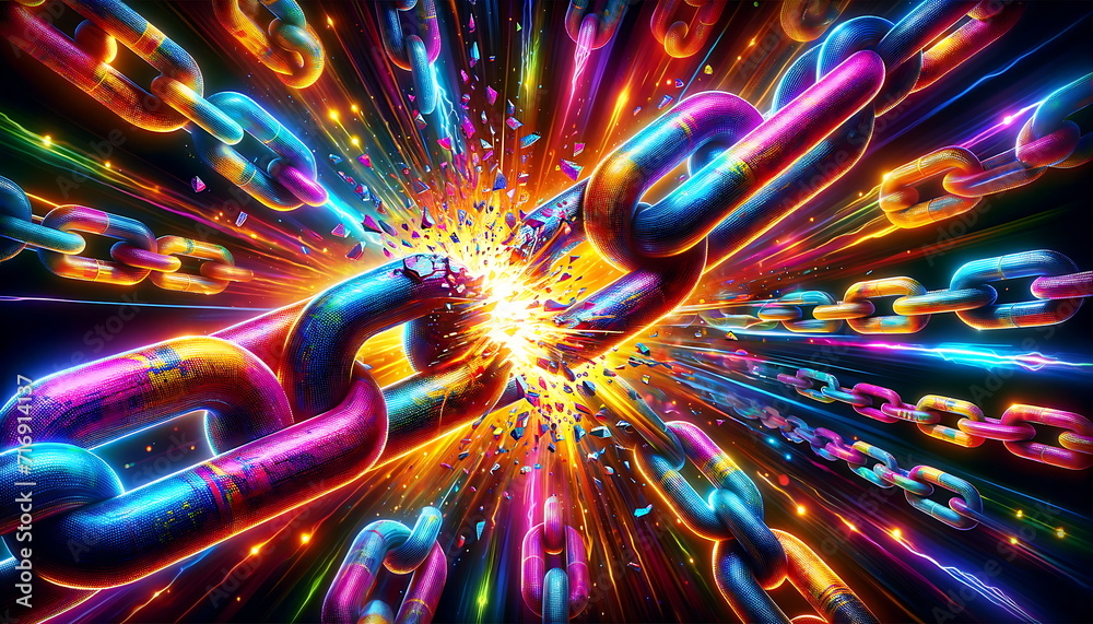 Blockchain Vulnerability 3D Wireframe Model of a Broken Chain. Abstract ...