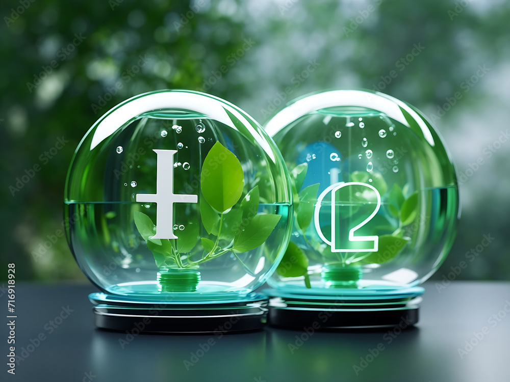H2 hydrogen innovation zero emissions technology.Globe Glass with H2 ...