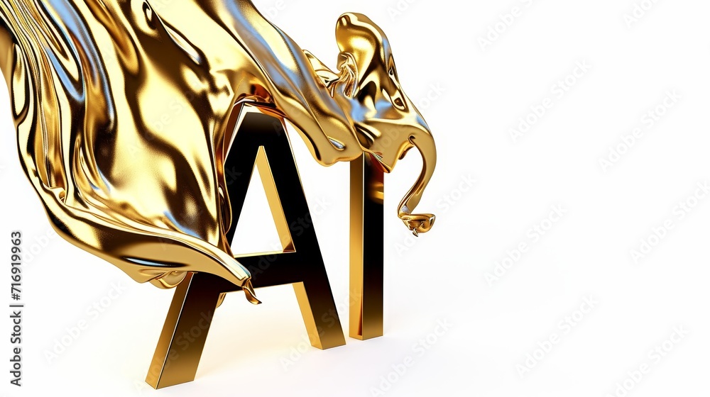 "AI" logo depicted in a glossy, liquid gold texture, appearing to flow ...