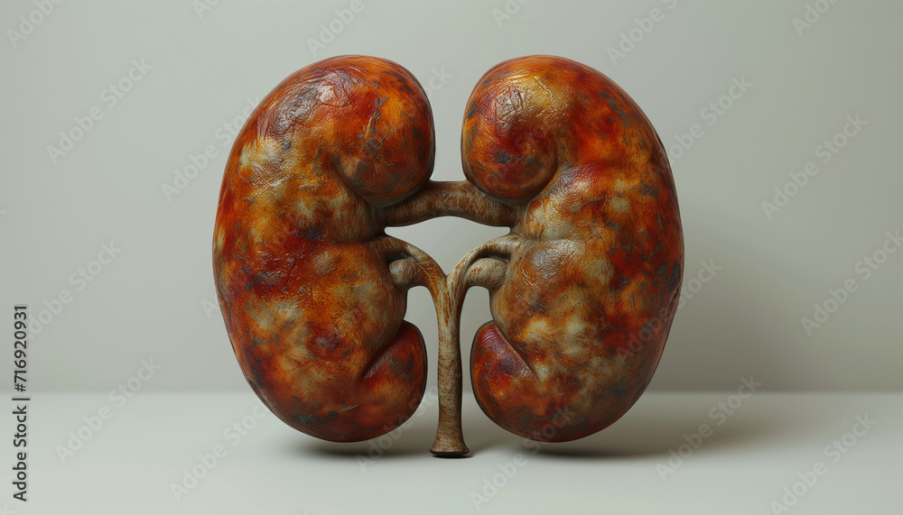 Unhealthy Kidney, white background. World kidney day, National Organ ...
