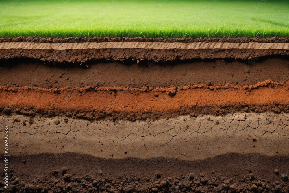Underground soil layer of cross section earth, erosion ground with ...