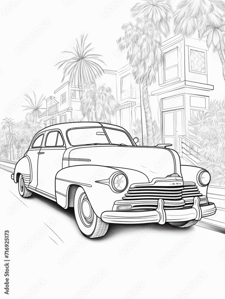 ภาพประกอบสต็อก classic car coloring page for kids coloring page black ...