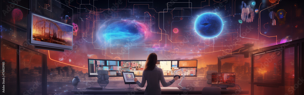 Future scenario, Futuristic setting, Panorama, Science fiction scene ...