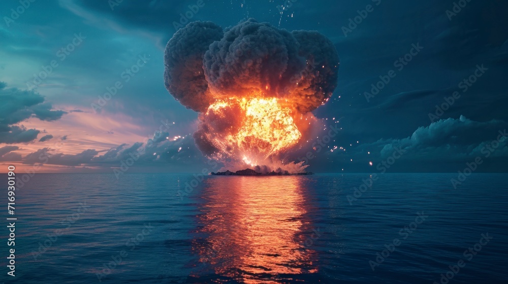 astonishing explosion of a nuclear bomb at sea in case of war Stock ...