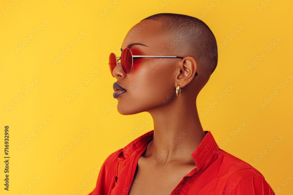 Beautiful black African woman fashion model with buzz cut hairstyle and ...