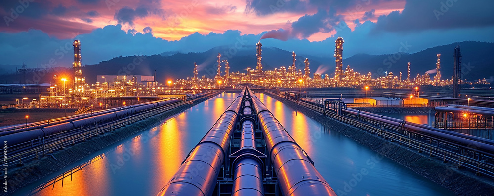 pipe line connection in oil refinery, oil refinery and industrial ...