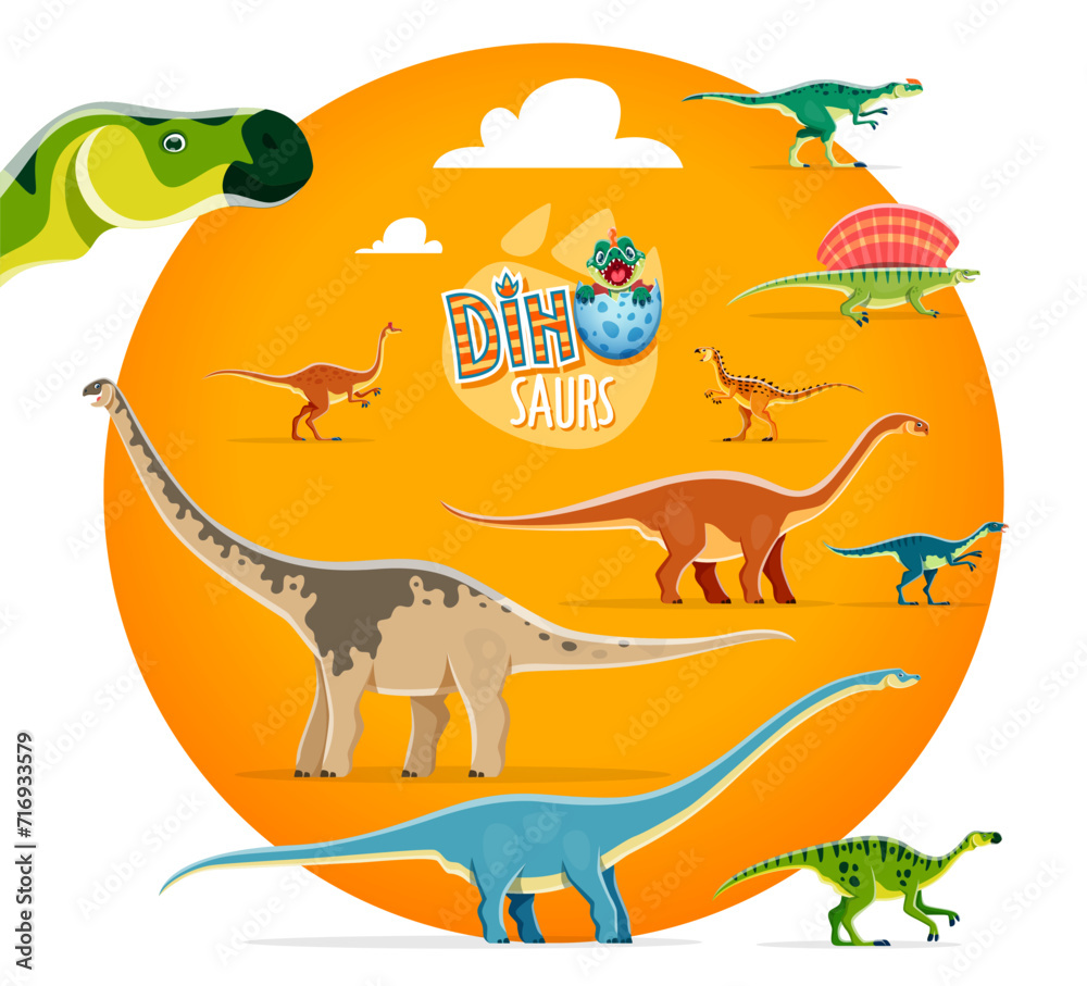 Cartoon dinosaur characters, cute extinct reptiles. Prehistoric reptile ...