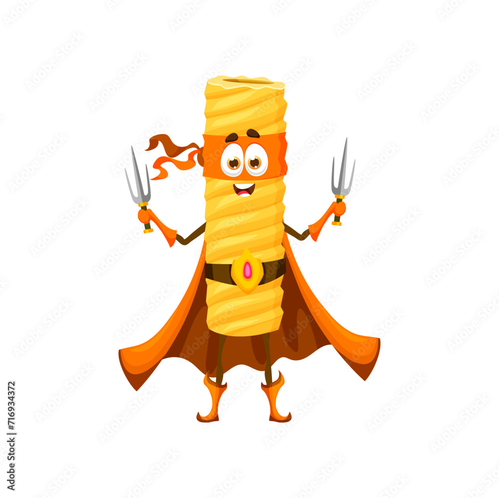 Cartoon tortiglioni pasta superhero character. Isolated vector dynamic ...