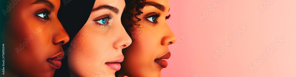 Banner, side-profile image of three diverse women showcasing their ...