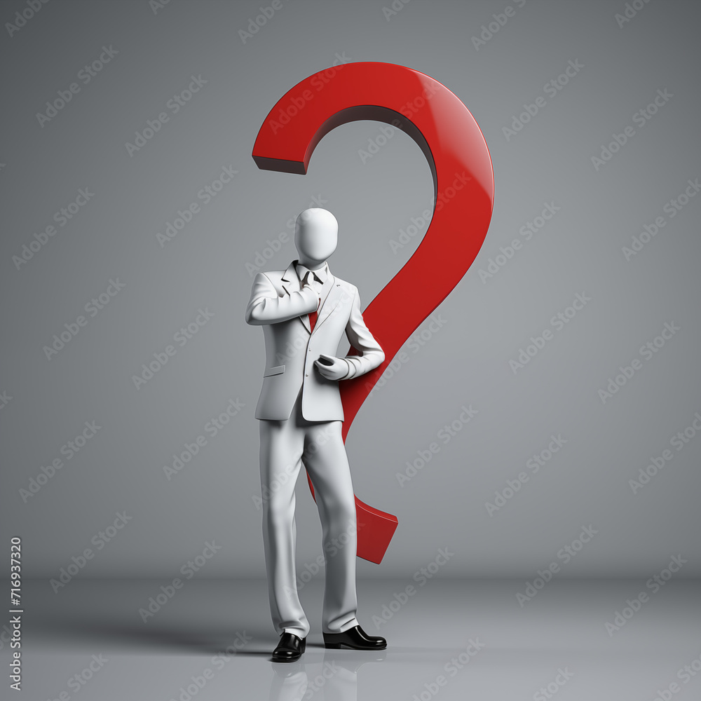 Questioning Humanity: 3D Render of Human Figure with Red Question Mark ...