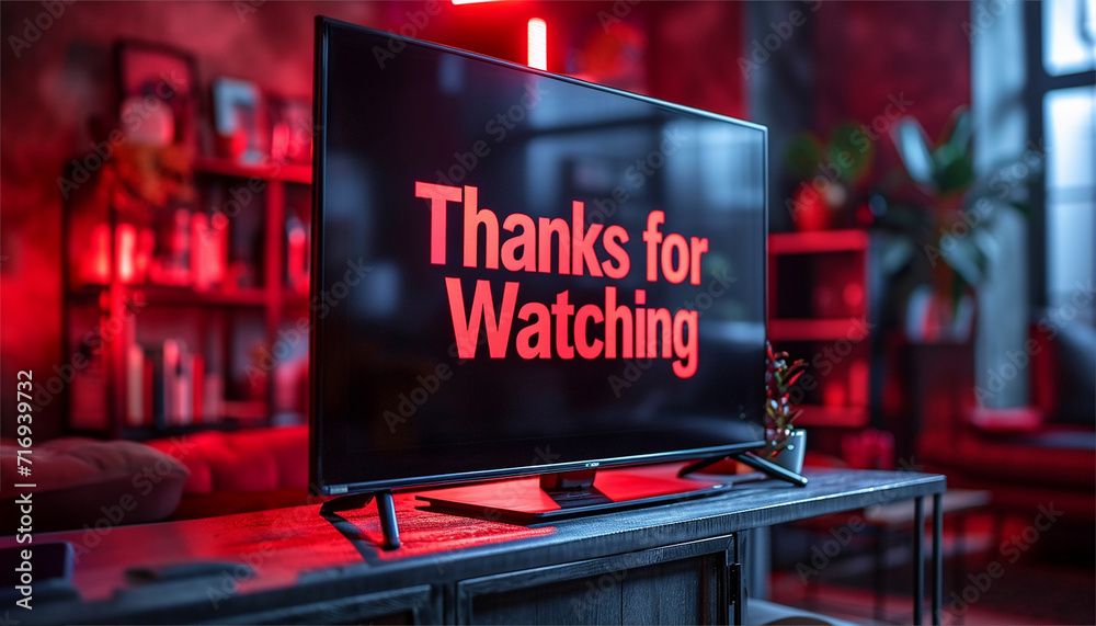 Tv screen with the text Thanks for watching. Animated trailer saying ...