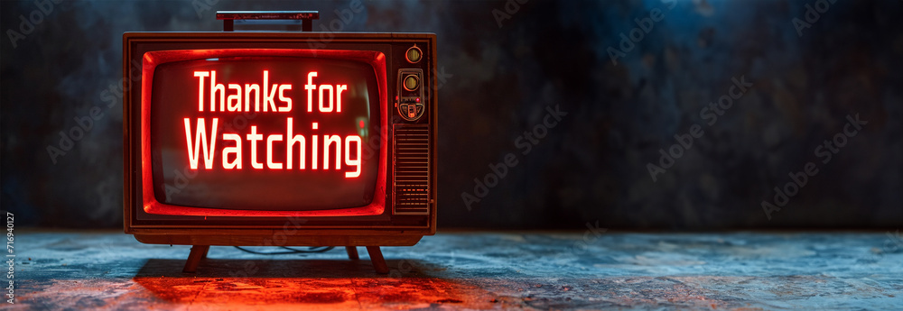 Tv screen with the text Thanks for watching. Animated trailer saying ...