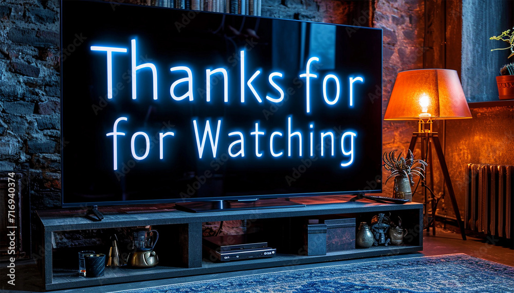Tv screen with the text Thanks for watching. Animated trailer saying ...