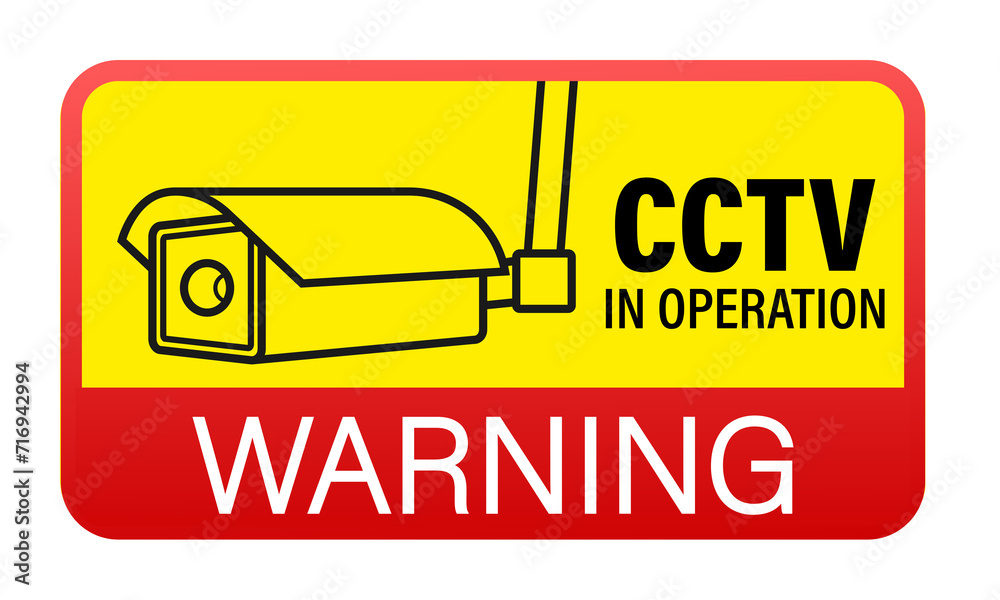 Caution Warning Sign Sticker on Transparent background, CCTV Warning ...
