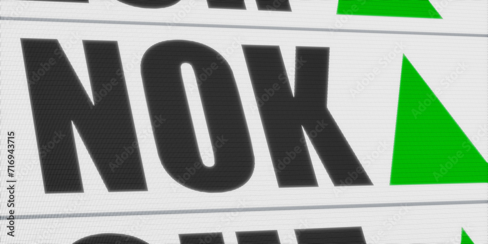 Norwegian krone currency symbol and green arrow, rising NOK. Currency ...