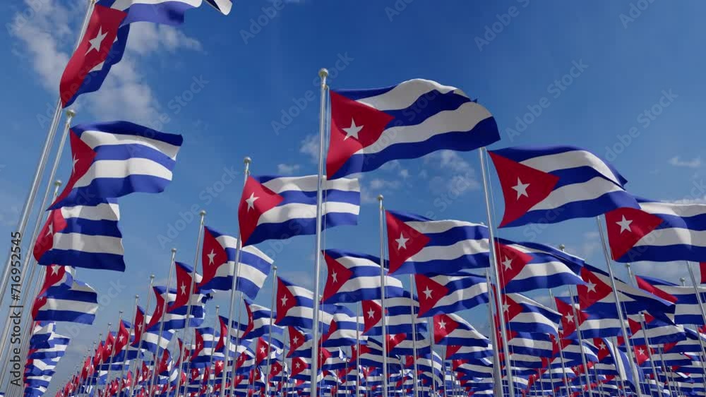 Cuban flag flying in the wind on a backdrop of blue sky. 3D Realistic ...
