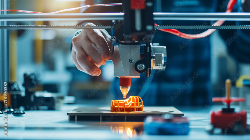 An intricate 3D printer in action, creating a prototype under the ...