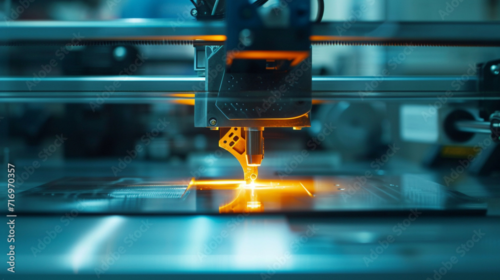 An intricate 3D printer in action, creating a prototype under the ...