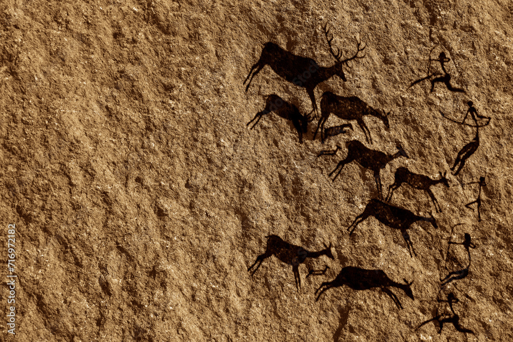 Cave art seamless pattern made of ancient wild animals, horses and ...