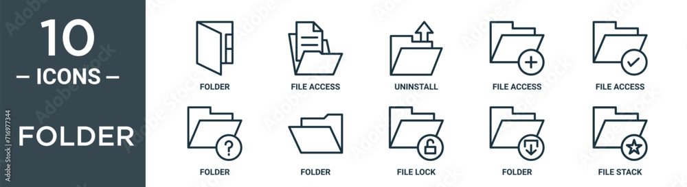 Folder Outline Icon Set Includes Thin Line Folder File Access Uninstall File Access File