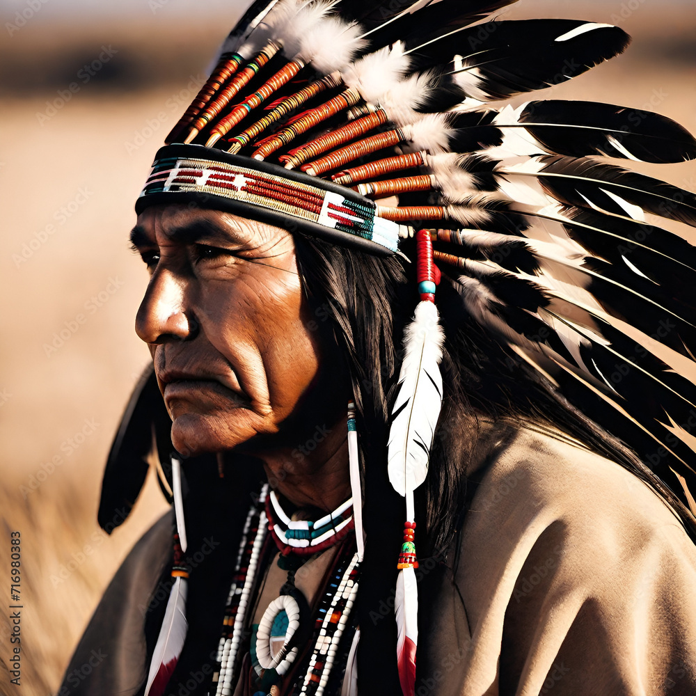 Traditional artist portrait of indigenous Native American tribal ...