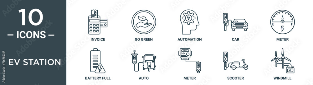 Vetor de ev station outline icon set includes thin line invoice, go ...