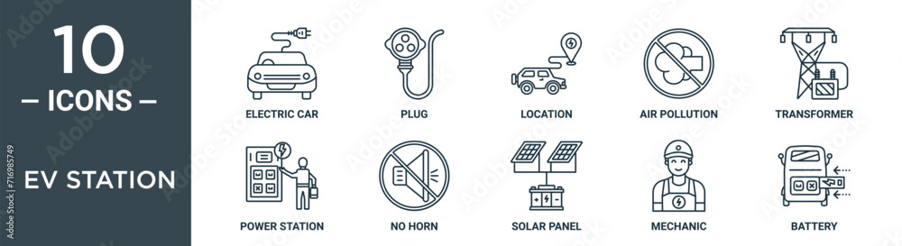 ev station outline icon set includes thin line electric car, plug ...