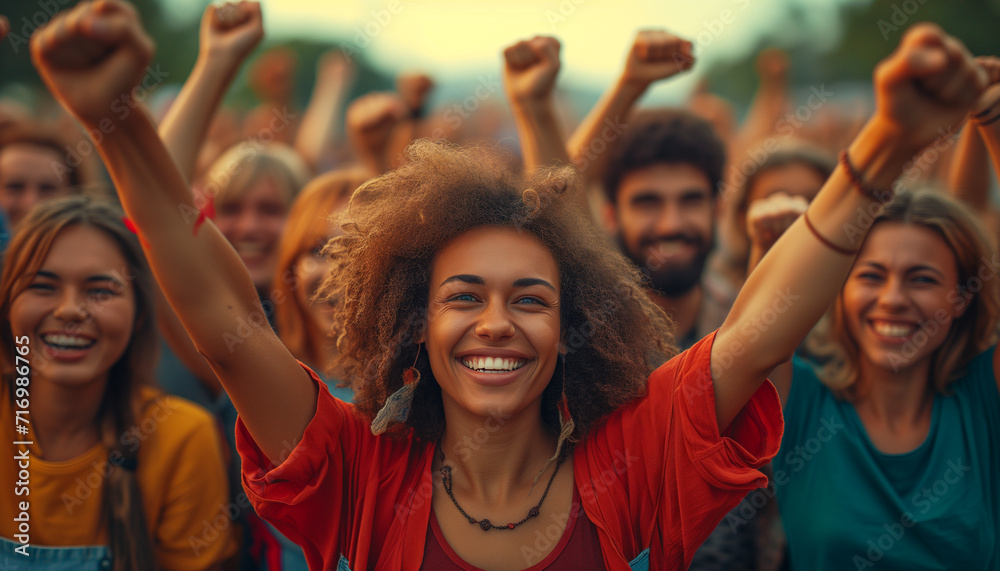 Positive people raising their hand against racisms. Unity from ...