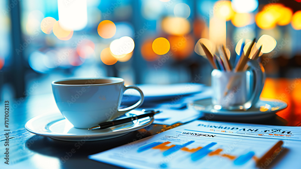 Business Coffee Break: Espresso Cup on a Desk with Financial Reports ...