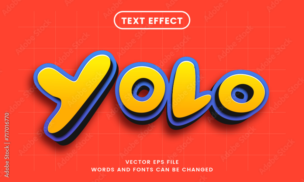 Editable 3d yolo text effect. Fancy fun groovy font style perfect for ...
