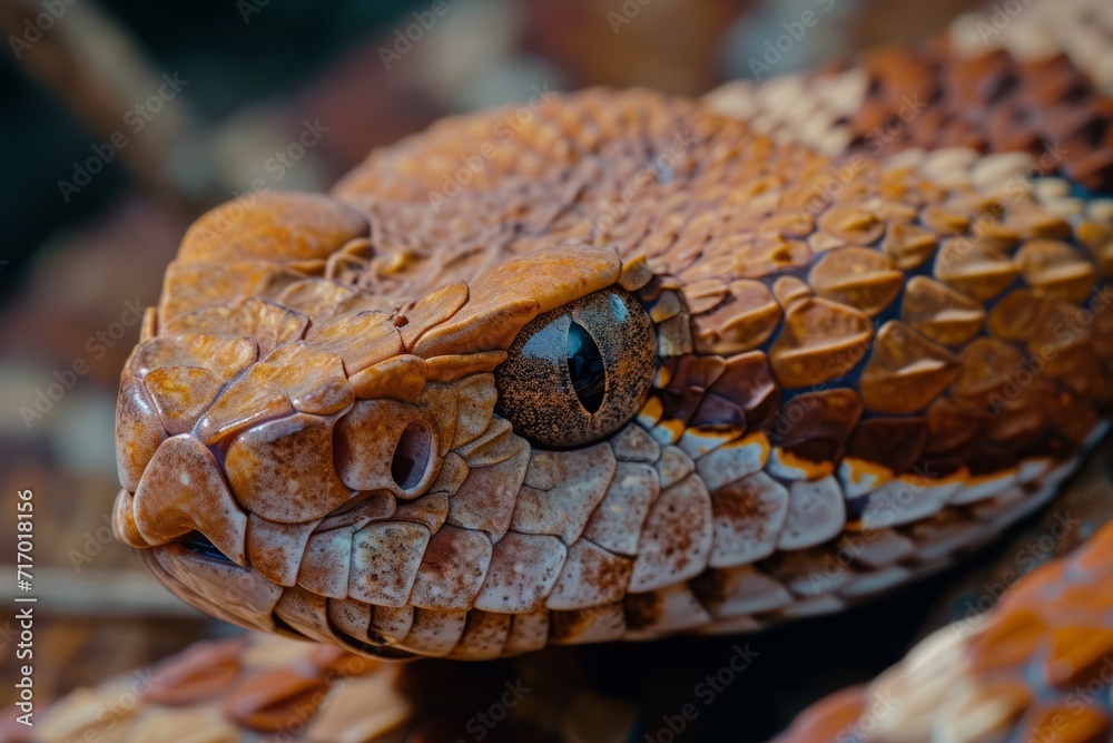 Up-close encounter with a venomous copperhead snake's pattern. Stock ...